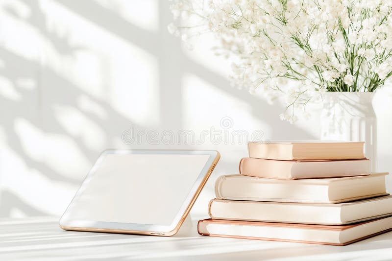A Digital Tablet is Positioned on a Simple Desk Where Books Were ...