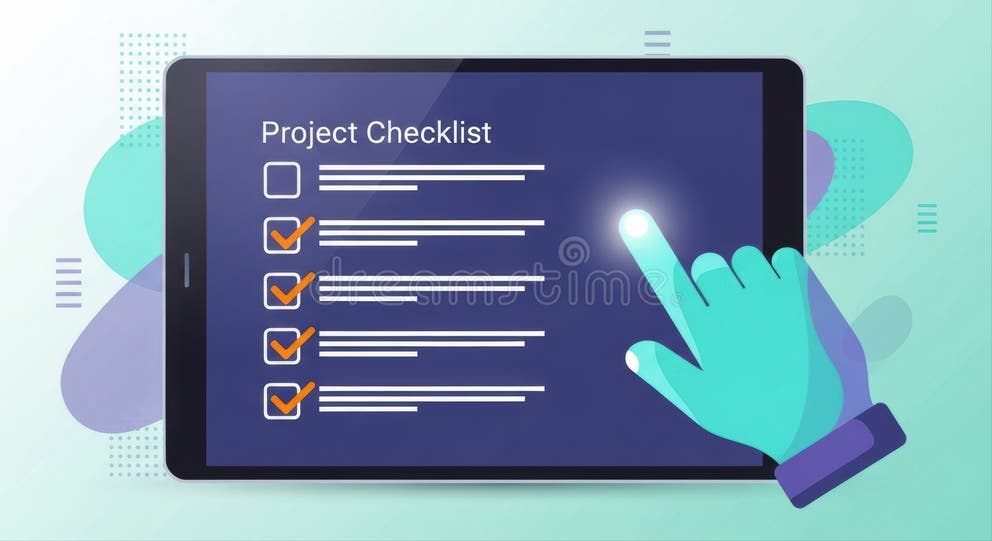 Digital Tablet with Project Checklist and Hand Tapping Screen for Task ...