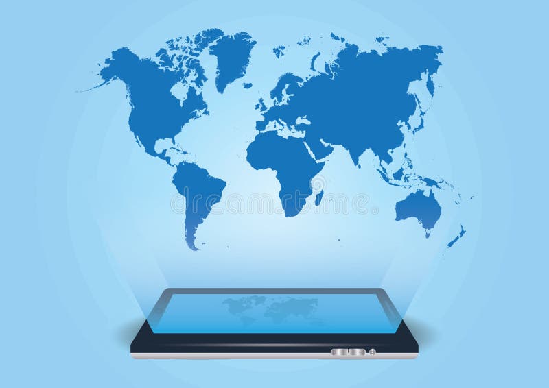 Digital Tablet Projecting World Map Concept. Vector Illustration ...