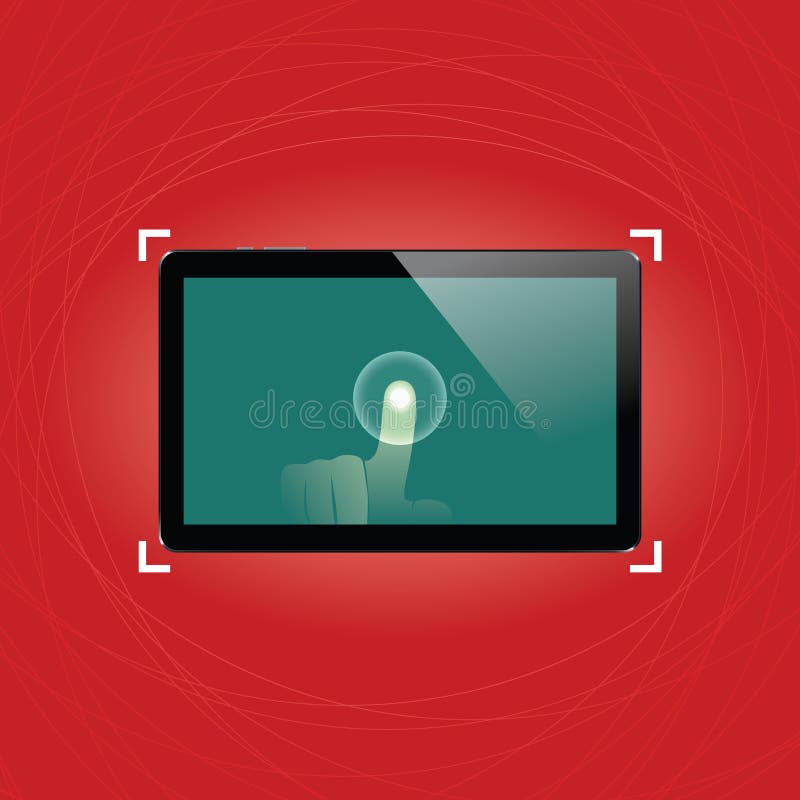 Digital Tablet with Shiny Sensor Screen with Touch Hand. Electronic ...