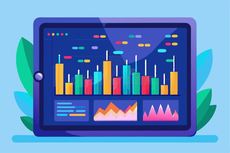 A Digital Tablet Showcases Trading Data with Colorful Charts and Graphs ...