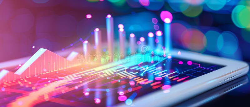 Digital Tablet Showing Colorful Statistics Chart Growing Up Stock Photo ...