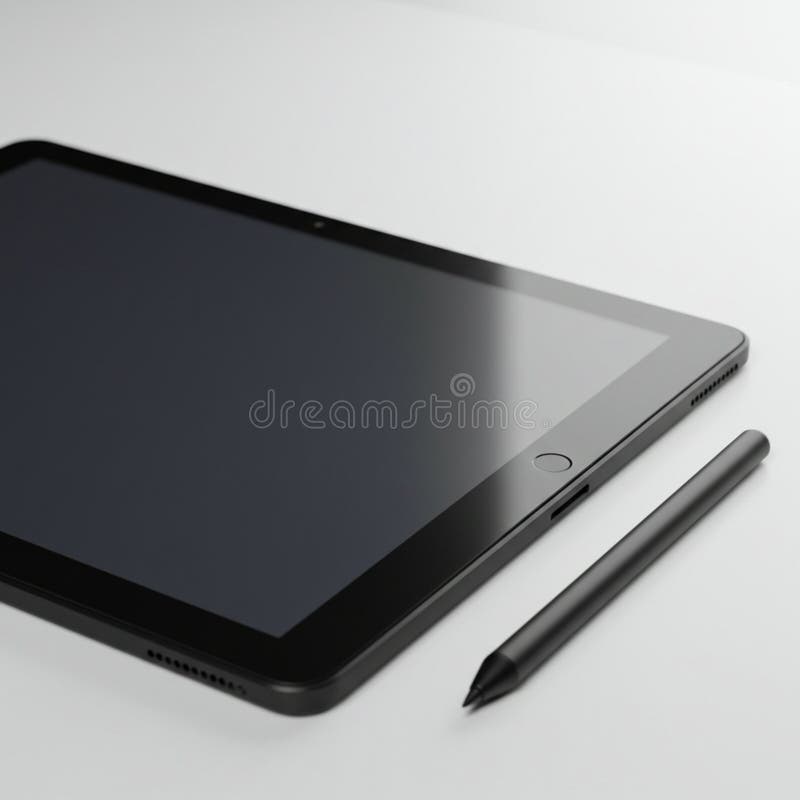 A Digital Tablet with a Sleek Black Finish Lies on a White Surface ...
