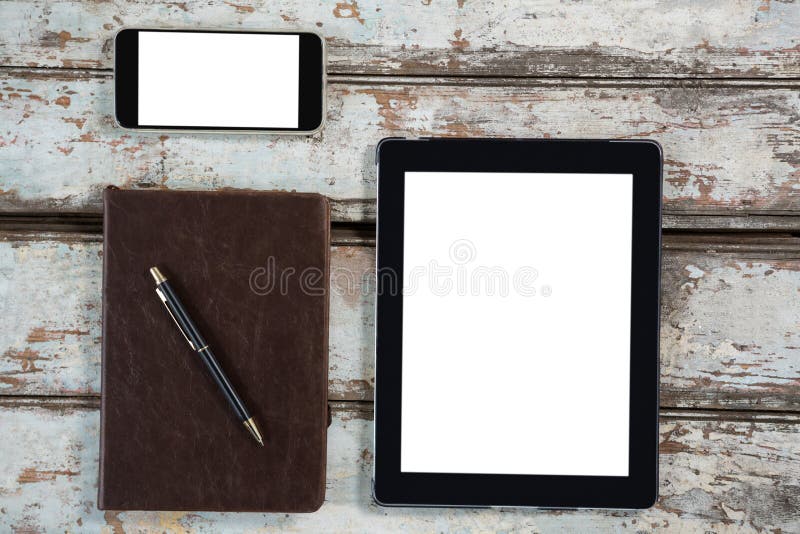 Digital Tablet, Smartphone and Diary with Pen Stock Image - Image of ...