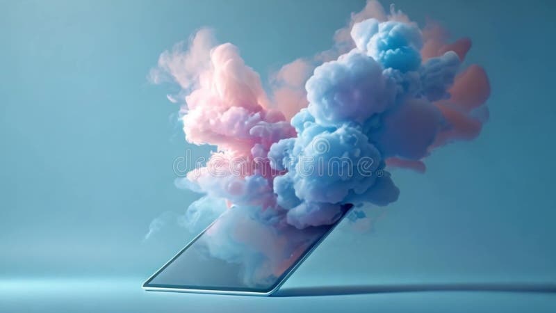 Tablet Computer Emitting Smoke on Blue Backdrop Stock Footage - Video ...