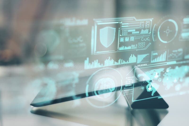 Digital Tablet on Table and Digital System Security Interface Stock ...