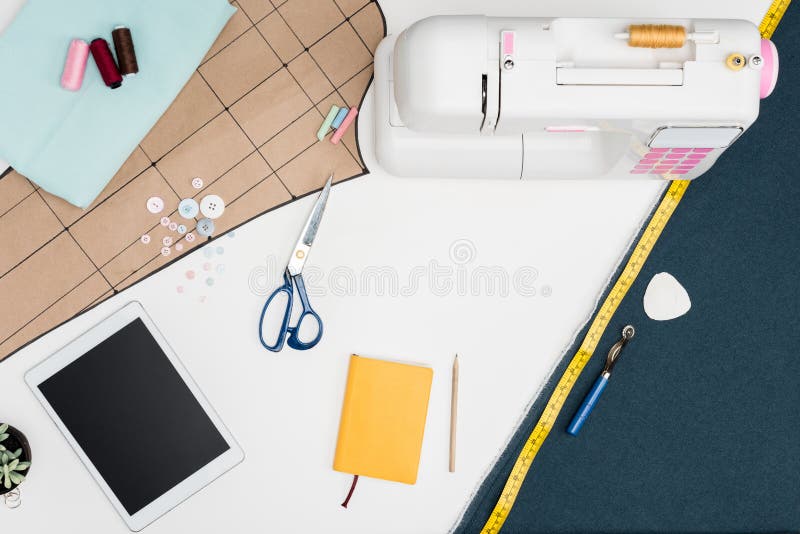 Digital Tablet and Tailoring Items Stock Image - Image of objects ...