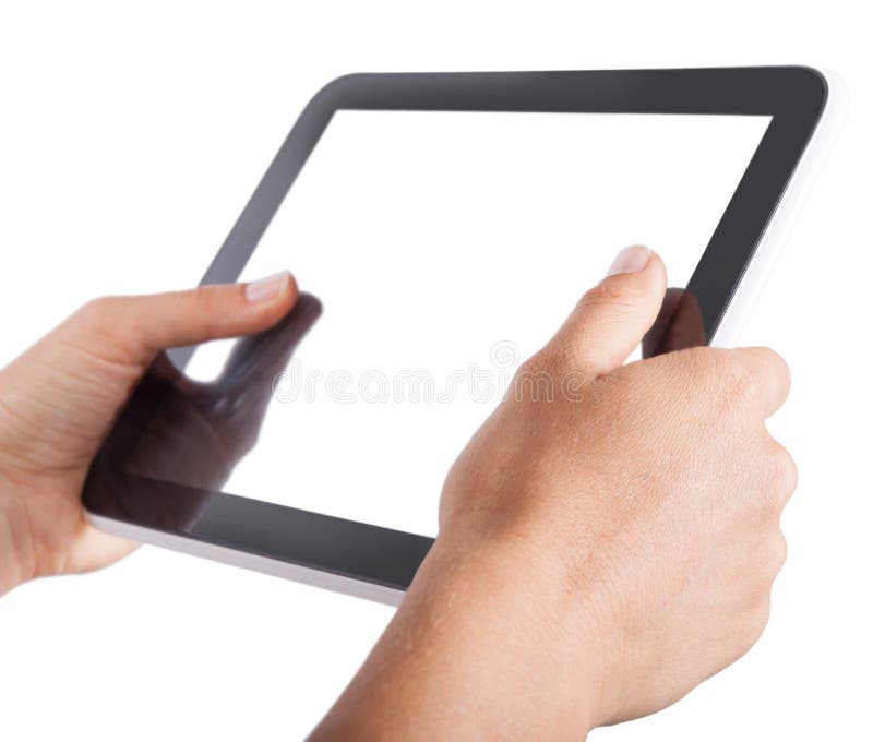 Holding and Point on Electronic Tablet PC Stock Photo - Image of hitech ...