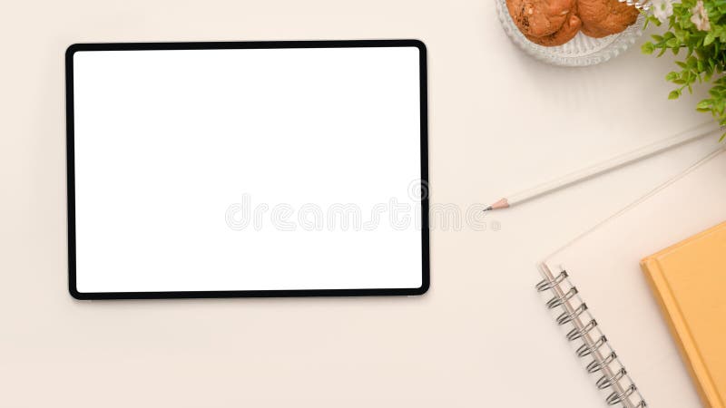Digital Tablet Touchpad White Screen Mockup on White Table Background ...
