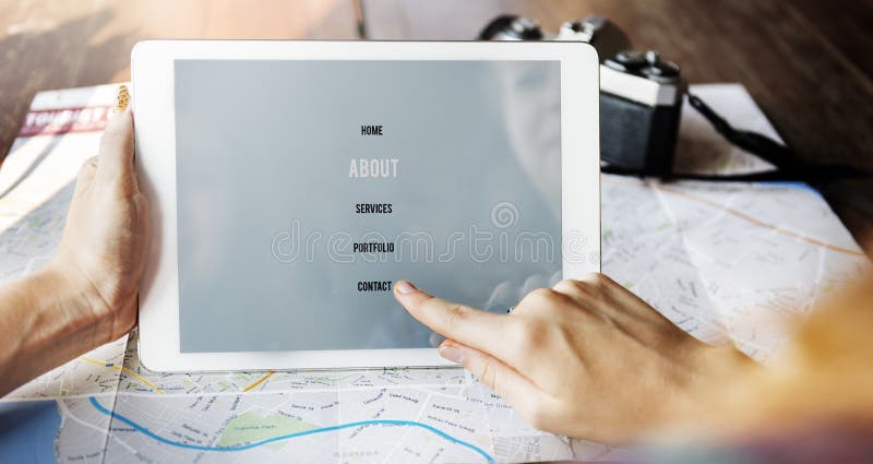 Digital Tablet Traveling Map Destination Technology Concept Stock Photo ...