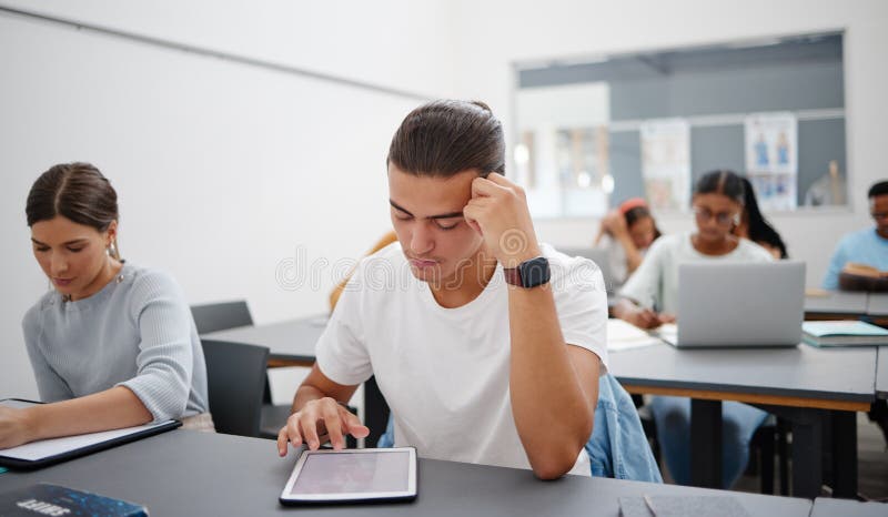 Digital Tablet, University and Student in Lecture Reading Course Work ...