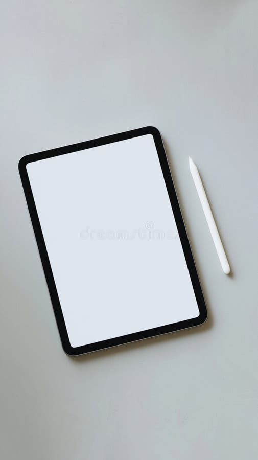 Digital Tablet and White Stylus on Gray Background, Clean and Modern ...