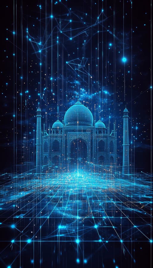 Digital Taj Mahal in India a Blue Binary Network Representing ...