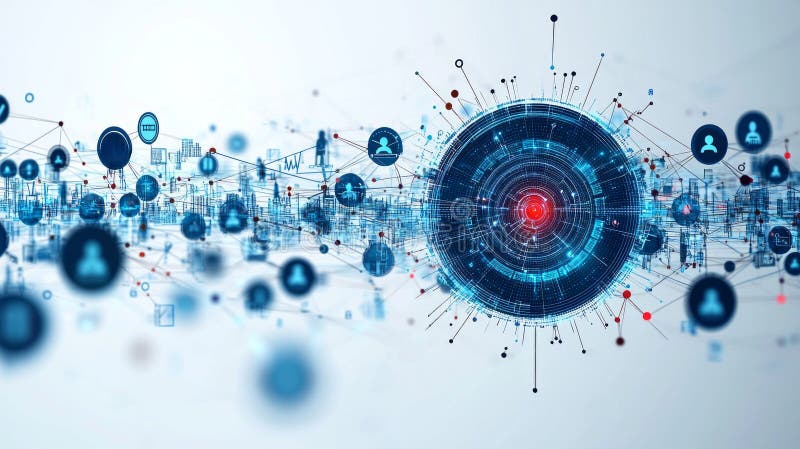 Digital Target Symbol Displays Diverse Icons Linked Lines Against Clean ...