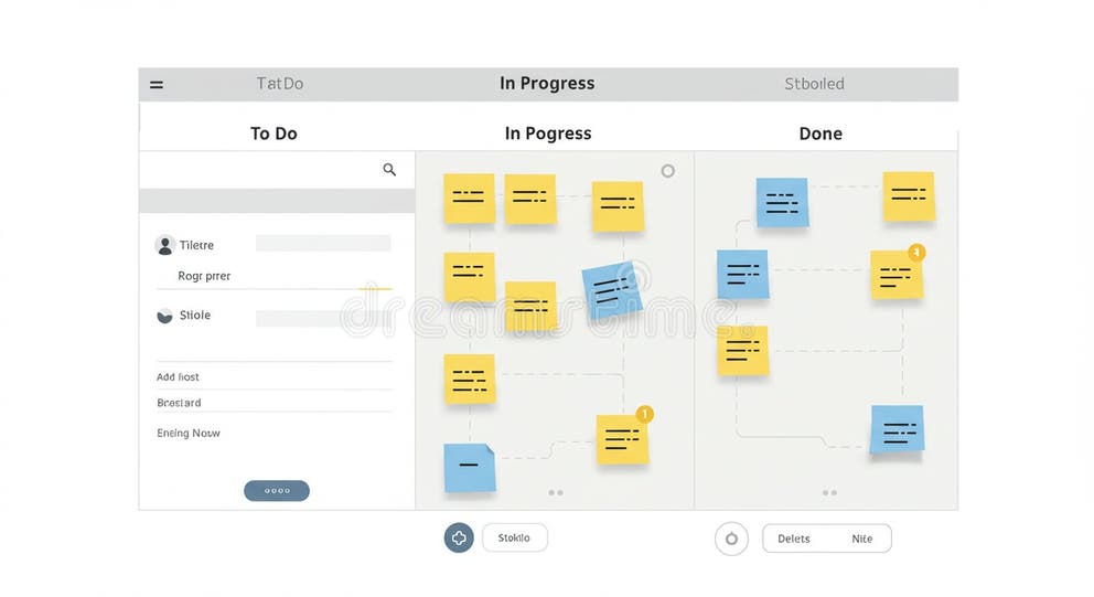 Digital Task Management Interface Showing a Kanban Board Divided into ...