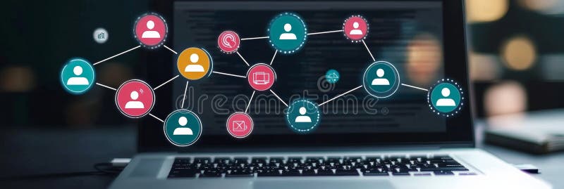 Digital Teamwork Connected People Network Visualized on Laptop for ...