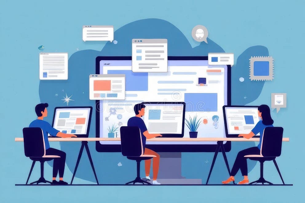 Digital Teamwork Efficiency - Exploring Popular Collaborative Tool Options Stock Illustration ...