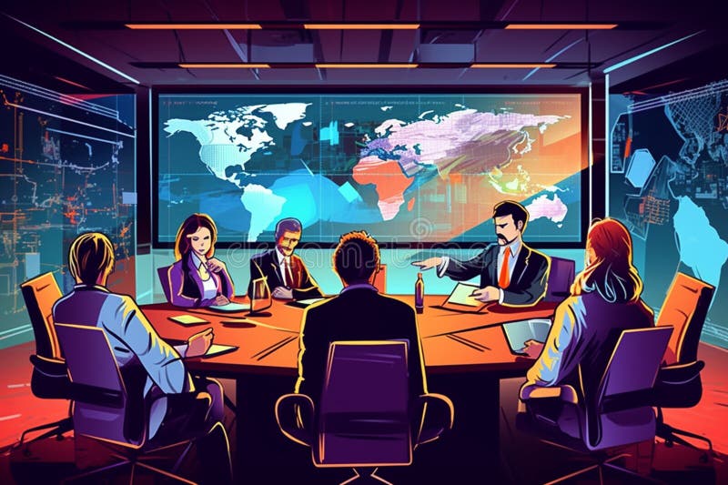 Digital Teamwork, Vector Illustration of People Using Teleconference ...