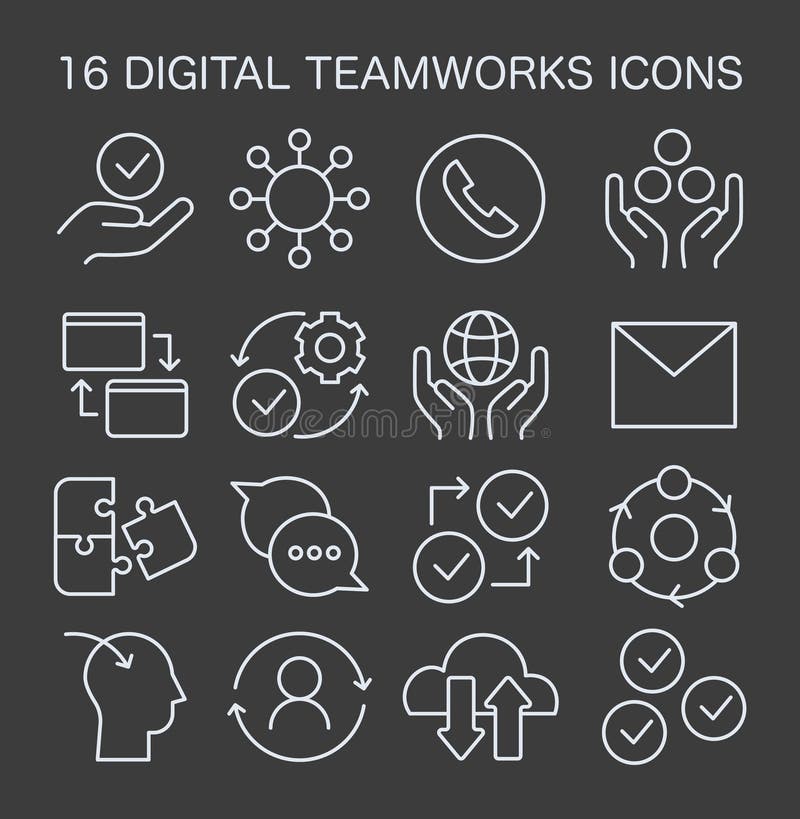 Digital Teamworks Icon Set. Flat Vector Illustration Stock Illustration ...