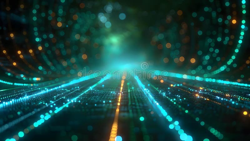 Digital Tech Background with Green and Blue Light Effects: Data Lines ...