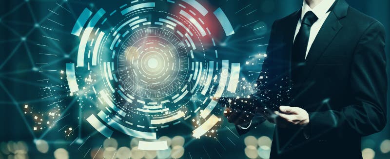 Digital Tech Circle with Businessman Holding a Tablet Stock Image ...