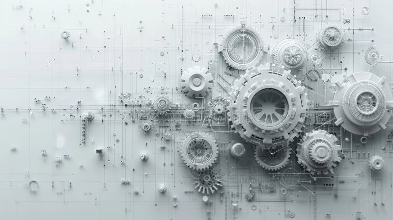 Digital Tech Evolution: Gray Gears and Technology Elements on Abstract ...