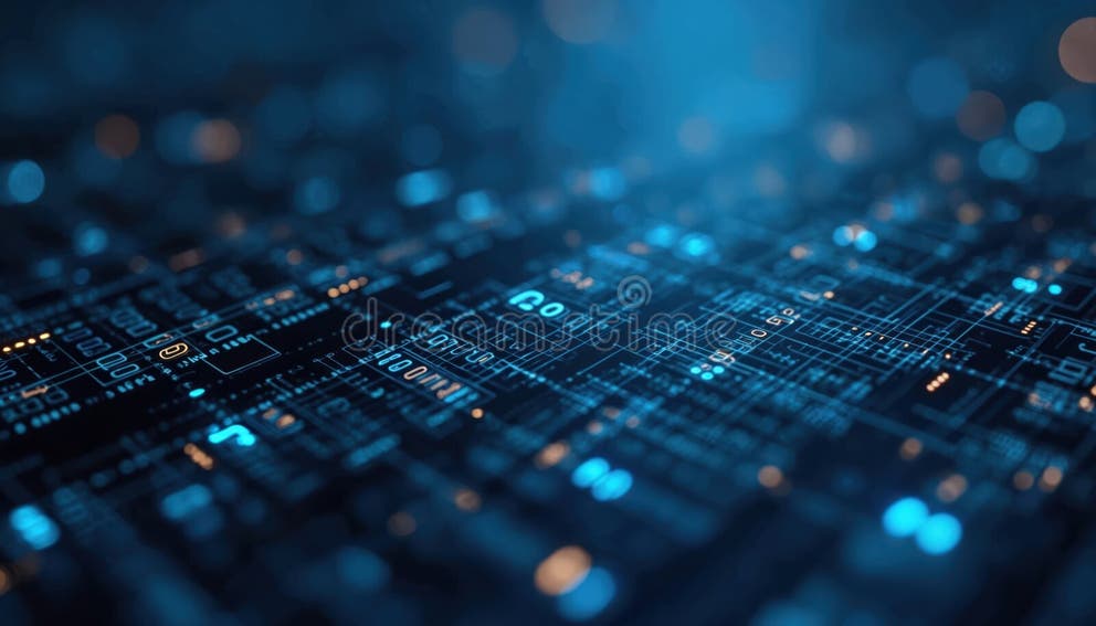 Digital Tech Illustration with Binary Code, Dark Blue Backdrop ...