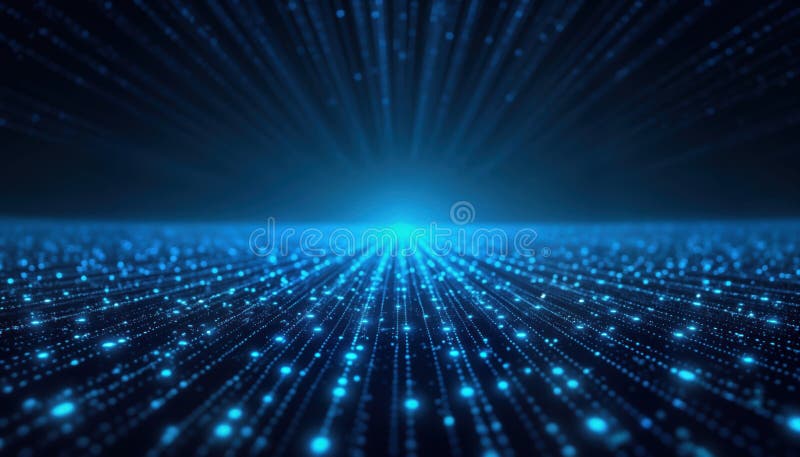 Digital Tech Illustration Shows Glowing Blue Pixel Pattern. Abstract ...
