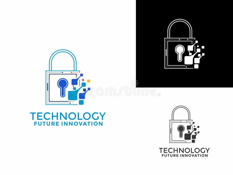 Digital Tech Protection Logo Design. Padlock Tech Logo Icon. Cyber ...
