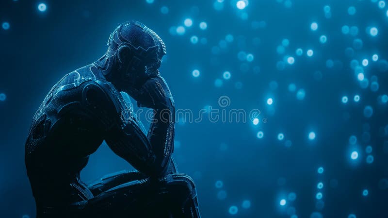 Digital Tech-Themed the Thinker Statue Illustration Stock Illustration ...