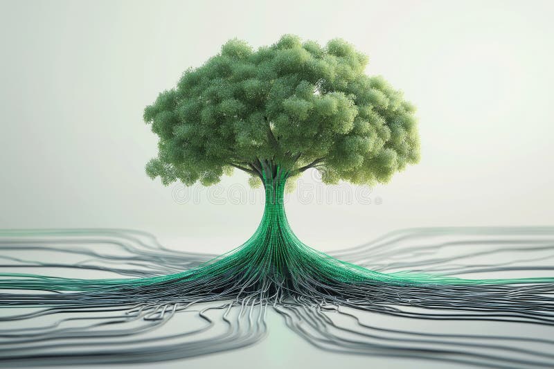Digital Tech Tree Grows on Network Lines. Eco Friendly Smart ...