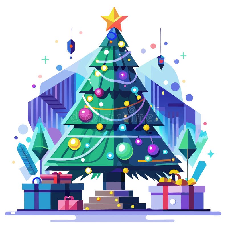 Digital Technical Christmas Tree Glowing Illustration Stock Vector ...
