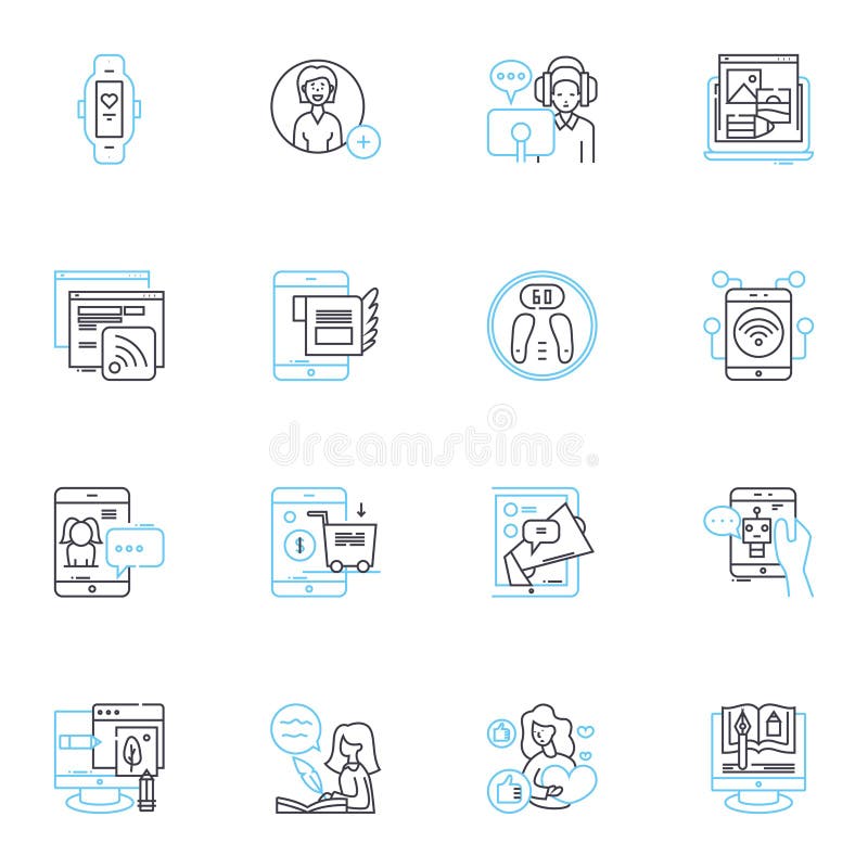 Digital Technique Linear Icons Set. Algorithm, Automation, Big Data, Blockchain, Cloud, Coding ...