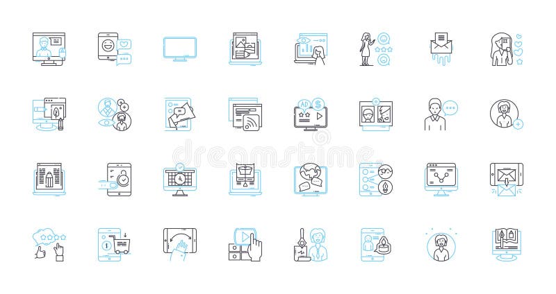 Digital Technique Linear Icons Set Algorithm Automation Big Data Blockchain Cloud Coding