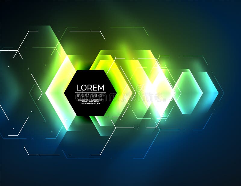 Digital Techno Abstract Background, Glowing Hexagons Stock Vector ...