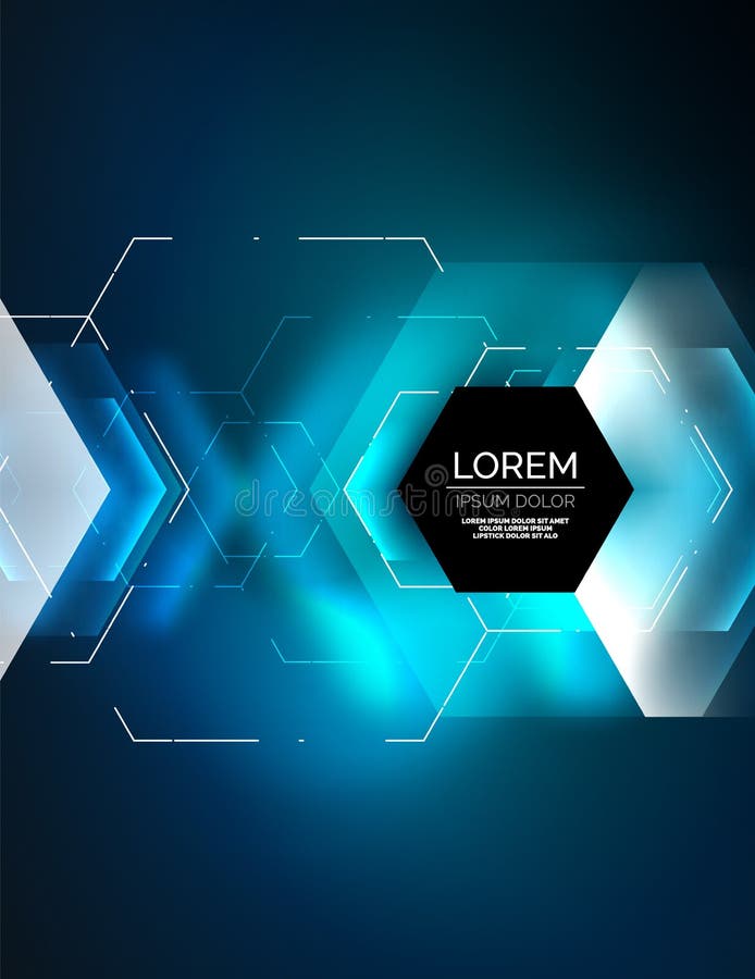 Digital Techno Abstract Background, Glowing Hexagons Stock Vector ...