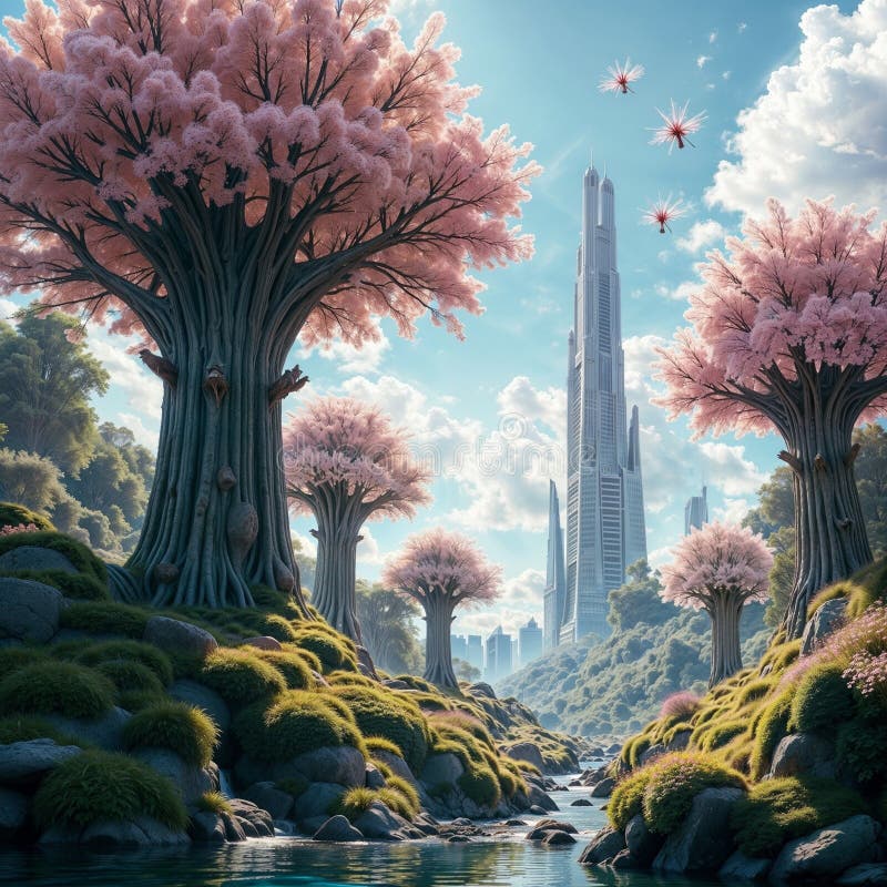 Digital Techno Horizon with Advanced Structural Patterns and Glowing ...