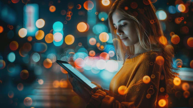 Digital Technologies, Internet Connection. a Girl with a Tablet Stock ...