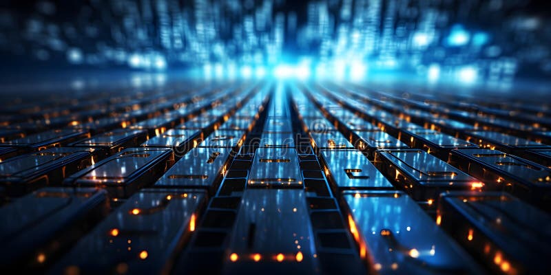 Digital Technology Abstract Background with Binary Code and Glowing Circuit Patterns. Concept ...