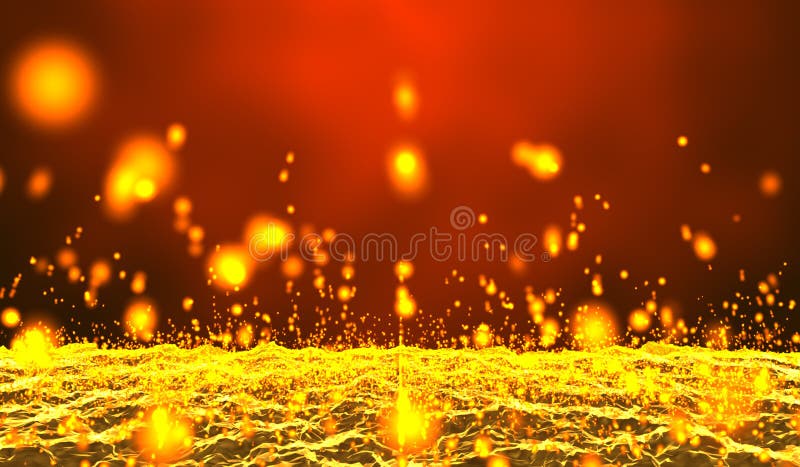 Digital Technology Abstract 3d Orange-yellow Light Particles Raining ...