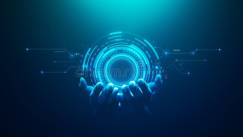 Digital Technology Artificial Intelligence Hud Computer Interface Concept Tech Hand Control ...