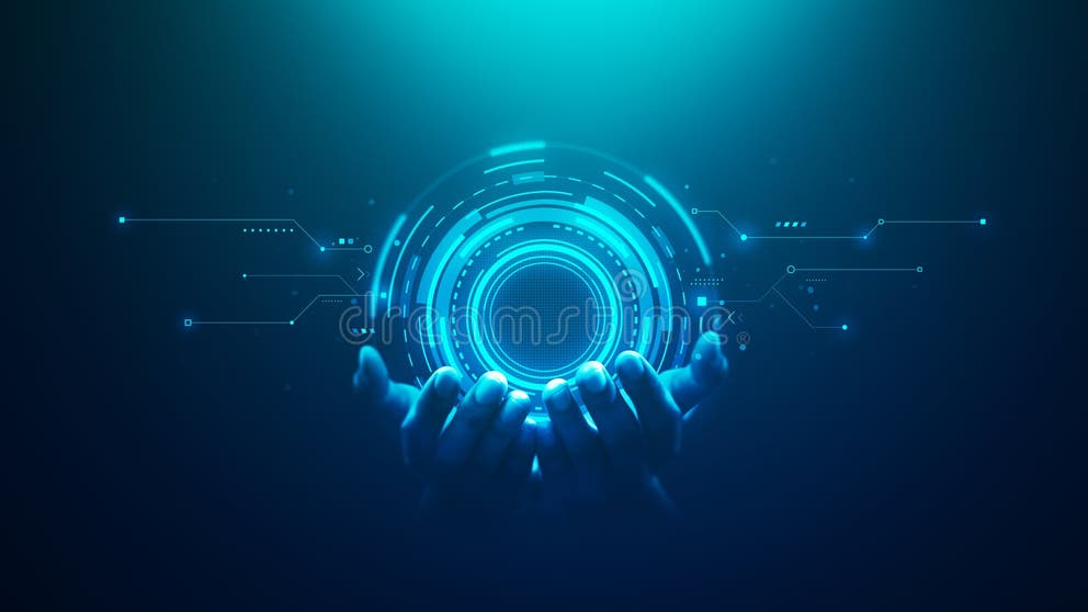 Digital Technology Artificial Intelligence Hud Computer Interface Concept Tech Hand Control ...