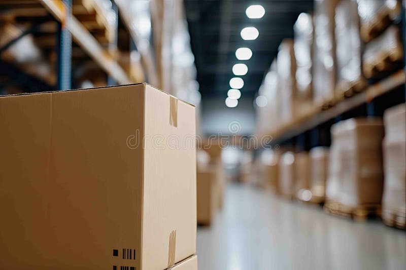 Digital Technology Background Concept of a Warehouse with Cardboard ...