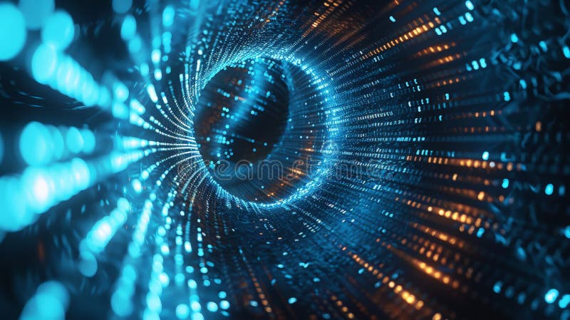 Blue Cyber Tunnel: Data Flow in Futuristic Cyberspace. Generative AI ...