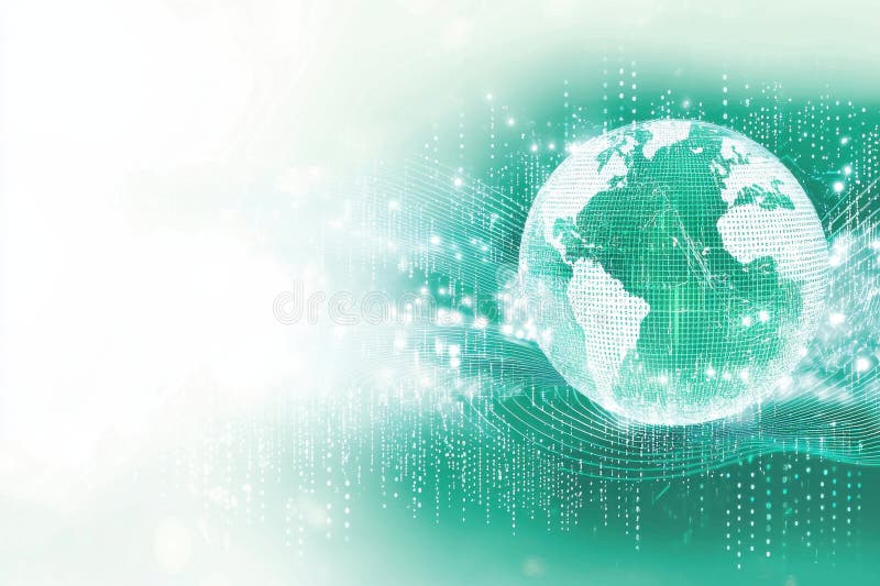 Digital Technology Background with a Glowing World Globe and Binary ...