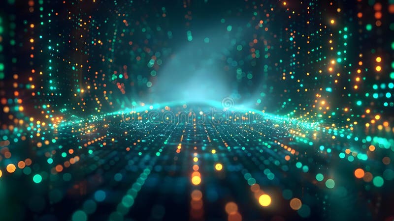 Digital Technology Background with Green and Blue Light Effects, Data ...