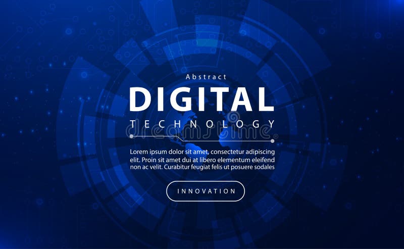 Digital Technology Banner Blue Dark Background Concept with Technology ...