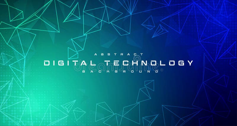Digital Technology Banner Blue Green Background Concept, Cyber ...