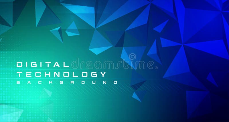 Digital Technology Banner Blue Green Background Concept, Cyber ...
