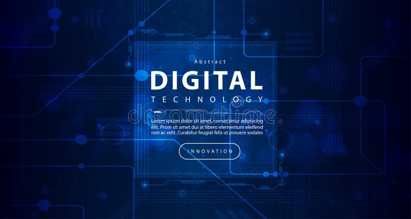 Digital Technology Banner Blue Green Background Concept, Cyber ...